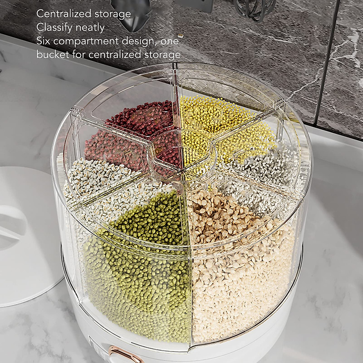 Rice Grain Storage Container, 360 Rotating Grain Storage, Clear Food Dispenser with Drainage Cup, Large Capacity Dry Food Storage Bin, Cereal Dispenser with Measuring Cylinder for Kitchen(Small Size)