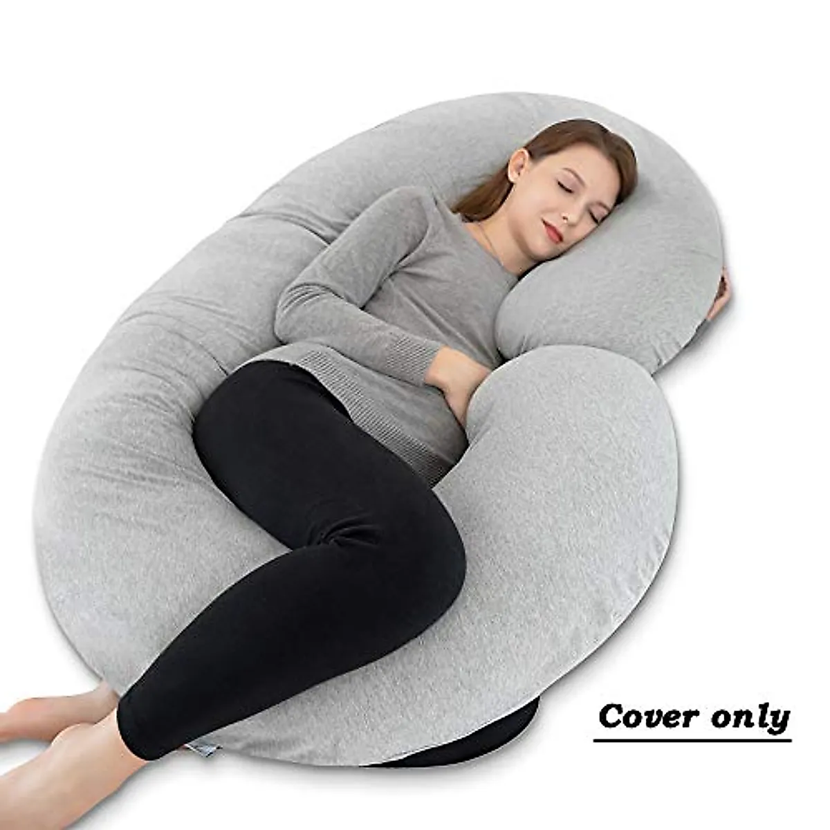 INSEN Pregnancy Body Pillow Jersey Cover,C Shaped Full Body Pillow Cover for Pregnant Women (Grey Jersey)
