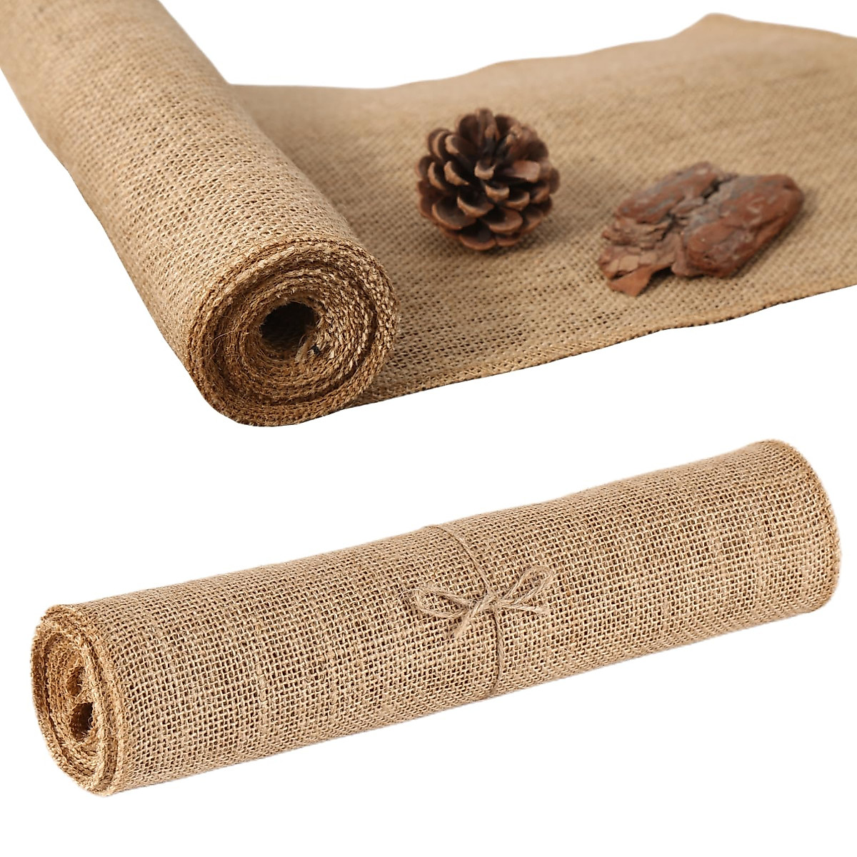 KENNUOCAT Burlap Table Runners - Natural and Eco-Friendly Versatile Premium Jute Fabric Rolls -12x108Inches(1 Roll) Decor for Weddings,Partie,Events and Home-Rustic Style Tablecloth-DIY Crafts