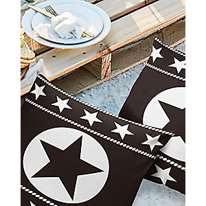 Outdoor Throw Pillow Covers Waterproof Pillow Cases 18x18in Texas Retro Western Stars Decorative Pillow Covers Square Cushion Cases for Couch Sofa Patio Garden,2 Pack Rustic Dark Brown Back