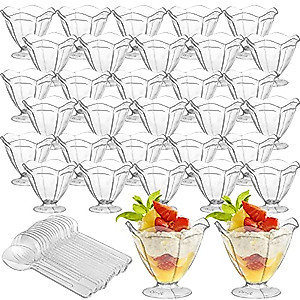 Dicunoy 50 Pack Dessert Cups with Spoons, 3.5 oz Disposable Plastic Mini Dessert Shooter Cups, Clear Parfait Appetizer Tasting Cups for Ice Cream, Mousse, Pudding, Wedding, Picnic, Party