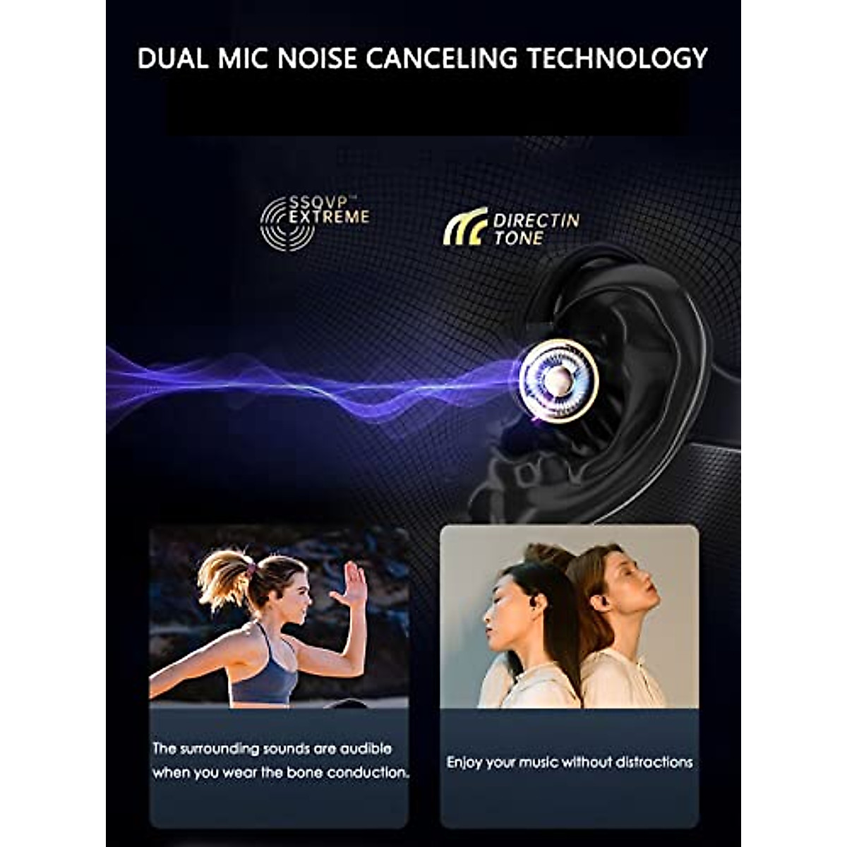 Gorbiller Bone Conduction Headphones,Open Ear Bluetooth Wireless Headphones with Microphone,Noise Canceling Sweatproof Ultralight Workout Headphones for Running,Working,Cycling,Driving,Gym (Black)