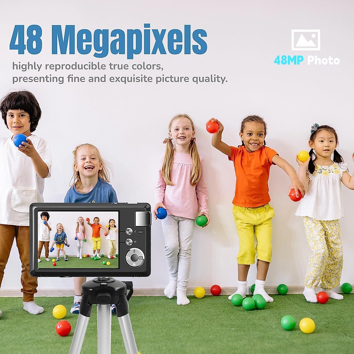 Digital Camera for Photograph, 4K 48MP Video Vlogging Camera with Fill Light, 16X Digital Zoom Pocket Camera for Students Teens Beginners, 3.0in LCD HD Display (White)