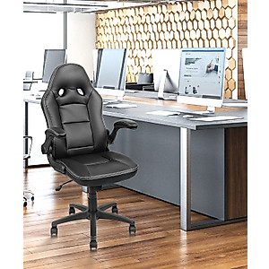 KLASIKA Computer Office Gaming Chair, Ergonomic Swivel Video Game Chairs with Flip Up Armrest Adjustable High Back Leather Desk Chair for Adults Women Men, Black