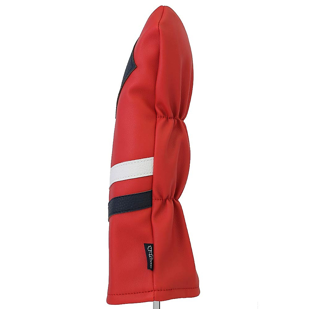 Majek Retro Golf Headcover Red with White and Blue Stripe Vintage Leather Style 1 Driver Head Cover Fits 460cc Drivers Classic Look