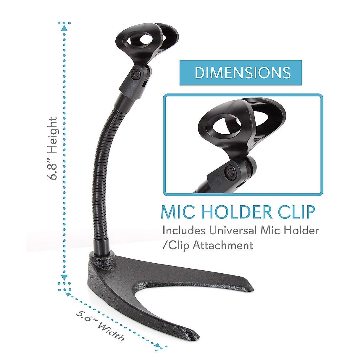Pyle Desktop Microphone Stand - Universal Tabletop Mic Holder w/ Flexible 8.2'' Inch Gooseneck Mount and Solid U Shape Base - Perfect for Table Desk or Counter - PMKS8,Black