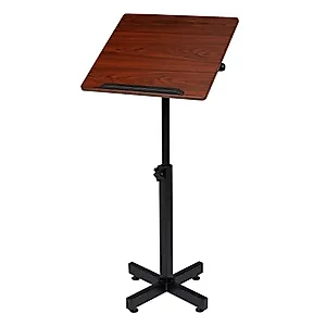 Bonnlo Classic Lectern Podium Stand, Height Adjustable Church Classroom Lecture, Portable Presentation Concert Podium, Multi-Function Reading or Laptop Desk with Edge Stopper, Brown (Brown)