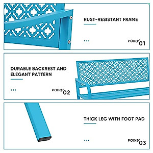 Verano Garden Outdoor Patio Bench Rust-Resistant Metal Park Bench with Armrest, Blue Garden Bench for Yard, Porch, Park, Lawn