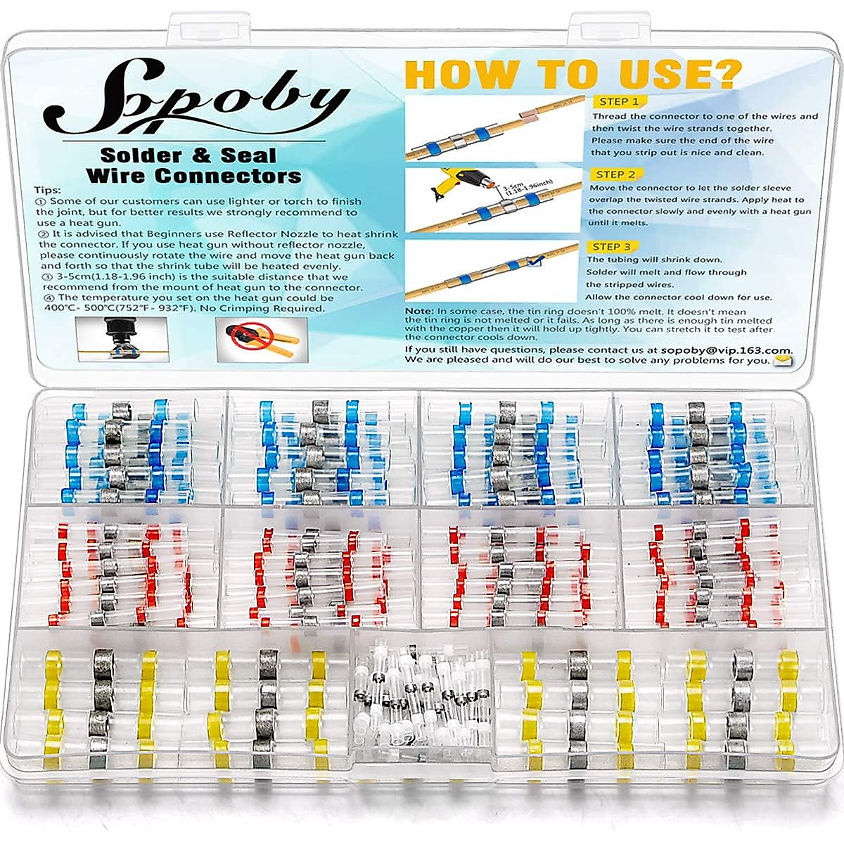 120PCS Solder Seal Wire Connectors - Sopoby Heat Shrink Waterproof Butt Connector Kit Insulated Automotive Marine Electrical Wire Terminals