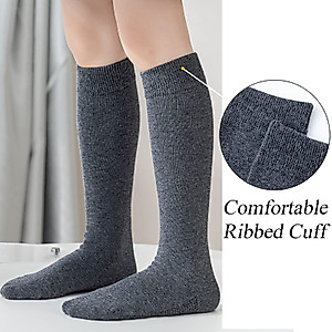 Girls Knee High Socks Kids School Uniform Socks 3 Pairs Seamless Cotton Tube Socks Unisex Child Boys Girls Soccer Socks (Black White Grey, 8-10 Years)