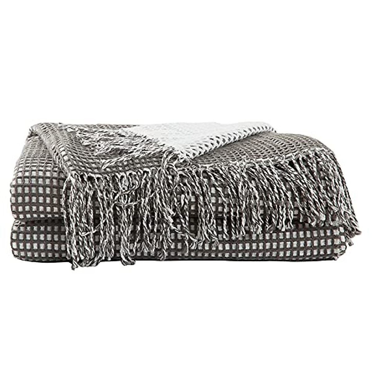 Hansleep Throw Blanket for Couch Sofa Bed Chairs, Soft Fuzzy Knit Blanket with Decorative Tassels (Grey, 50 x 60 Inches)