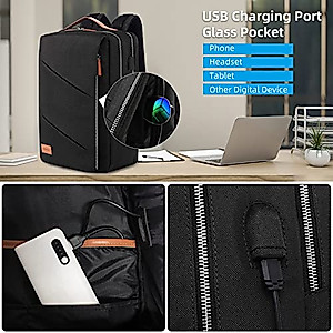 KINGSLONG 15.6 inch Laptop Backpack with USB Charging Port for Men Women, Water Resistant College Computer Bag Business Travel Daypack Carry On Smart Bag Gift Black