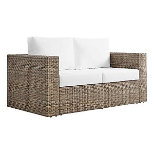 Modway Convene Outdoor Synthetic Rattan Loveseat in Cappuccino/White