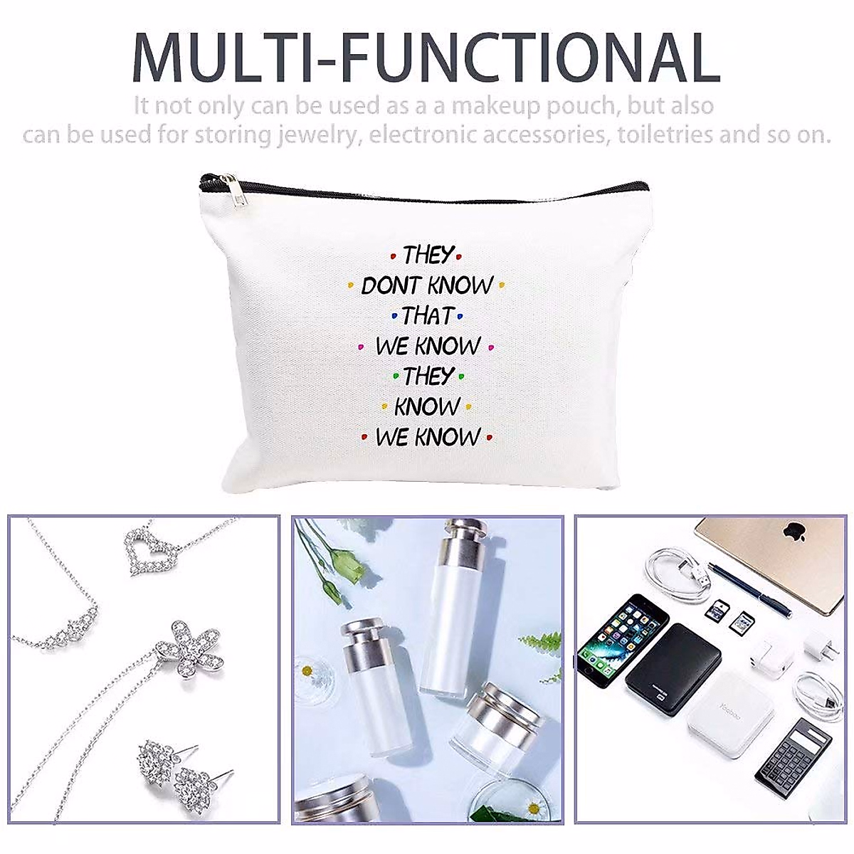 Funny Makeup Cosmetic Bag Friends Tv Show Cotton Zipper Pouch Travel Bag Toiletry Make-Up Case for Friends Fans Women Stoner Friend Bestie Birthday Gifts