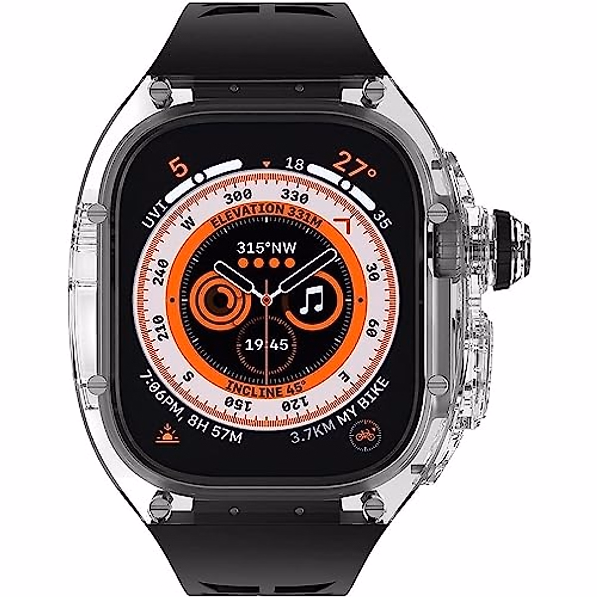 OTGKF Full Transparent Watch Case Silicone Strap Mod Kit，For Apple Watch Ultra 49mm，Mens Women Military Protection Bumper Watch Case Watch Replacement Sport Band Accessories (Color : H, Size : For 4