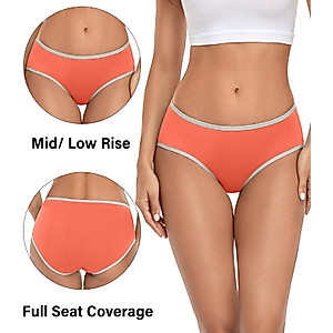 wirarpa Women's Cotton Underwear Mid Low Rise Full Briefs Breathable Ladies Regular Panties 5 Pack Multicolored Size 5