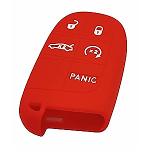 REPROTECTING Silicone Rubber Key Fob Cover Compatible with 2011-2021 Chrysler 200 300 Dodge Challenger Charger Dart Durango Journey Fiat 500 L X Jeep Cherokee Compass Grand Renegade (Black Red)