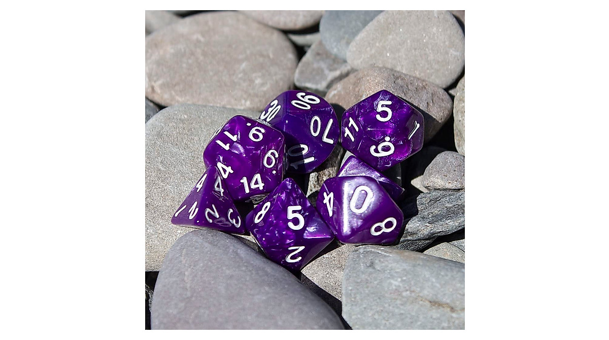 Purple RPG Dice Set - Full Polyhedral Pearl Effect D20, D12 & More