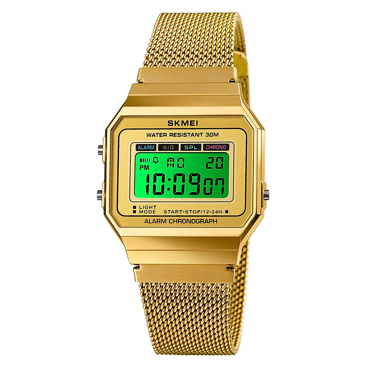 FANMIS Women's Men's Digital Electronic Square LED Sports Watch Multifunction Waterproof Daily Alarm Gold-Tone Watch (Y Gold)