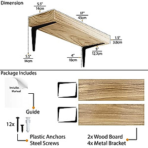 Wallniture Arras 17" Rustic Floating Shelves for Wall Decor, Wall Bookshelf Living Room, Bathroom Shelves, Wall Shelves for Bedroom, Floating Shelf for Kitchen & Office, Wood, Burnt Set of 2