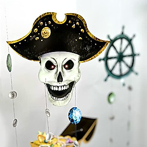6 Strings Skull Pirate Garlands for Halloween Party Decorations Treasure Box Hanging Decoration Men Skeleton Pirate Streamer Banner Backdrop for Adult and Kids Cosplay Costume Birthday Party Supplies