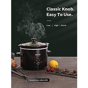KOOC Small Slow Cooker, 2-Quart, Free Liners Included for Easy Clean-up, Upgraded Ceramic Pot, Adjustable Temp, Nutrient Loss Reduction, Stainless Steel, Black, Round…
