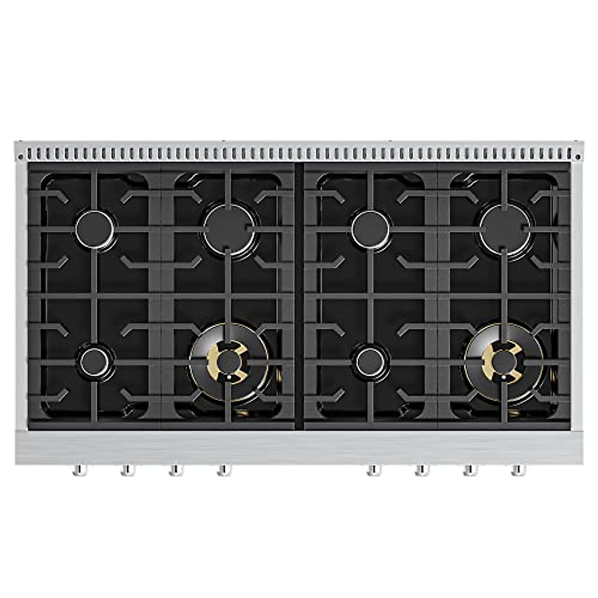 KoolMore KM-HGRT48-SS 48 Inch Natural Gas Range-Top with 8 Sealed Italian, Stainless-Steel Stovetop Knobs, Edge Cast Iron Cooking Grates, Electronic Ignition, 48" (8 Burners), Silver