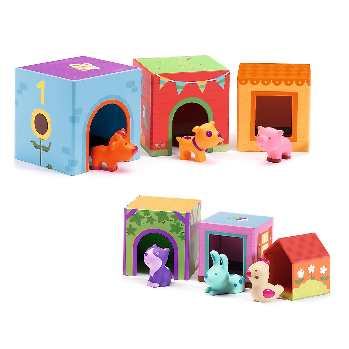 DJECO Topanifarm Blocks - Build a Farm, Wooden Blocks & Animal Toys for Home, School or Gifts - Fun & Creative for Family & Friends - Playful, Educational Toys for Preschool, Kids Months 18+