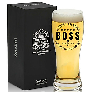 Onebttl Boss Gifts for Men, Beer Glass for Boss, 15 oz Pint Glass, Beer Mug, Perfect Boss Idea for Men/Male in Boss Day, Birthday, Christmas, Appreciation, Office - Amazing