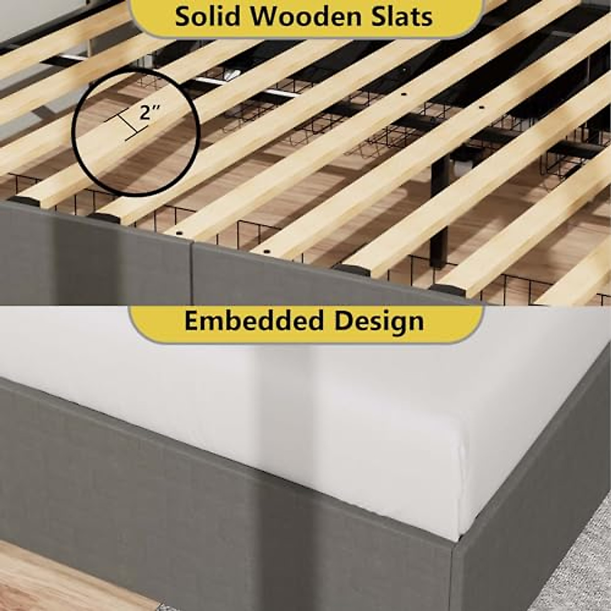 ClouDDwell Queen Bed Frame with RGBW LED Lights, Upholstered Headboard & 4 Storage Drawers, Thickened Hardwood Slats, Dark Grey