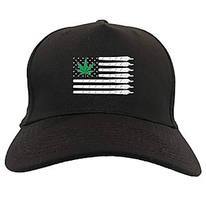 Marijuana American Flag - Weed Pot Leaf 5-Panel Snapback Hat (Black)