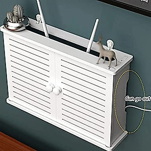 CWDRDX Wireless WiFi Router Storage Boxes Wooden Box Cable Wire Bracket Wall Plug Board Storage Shelf L