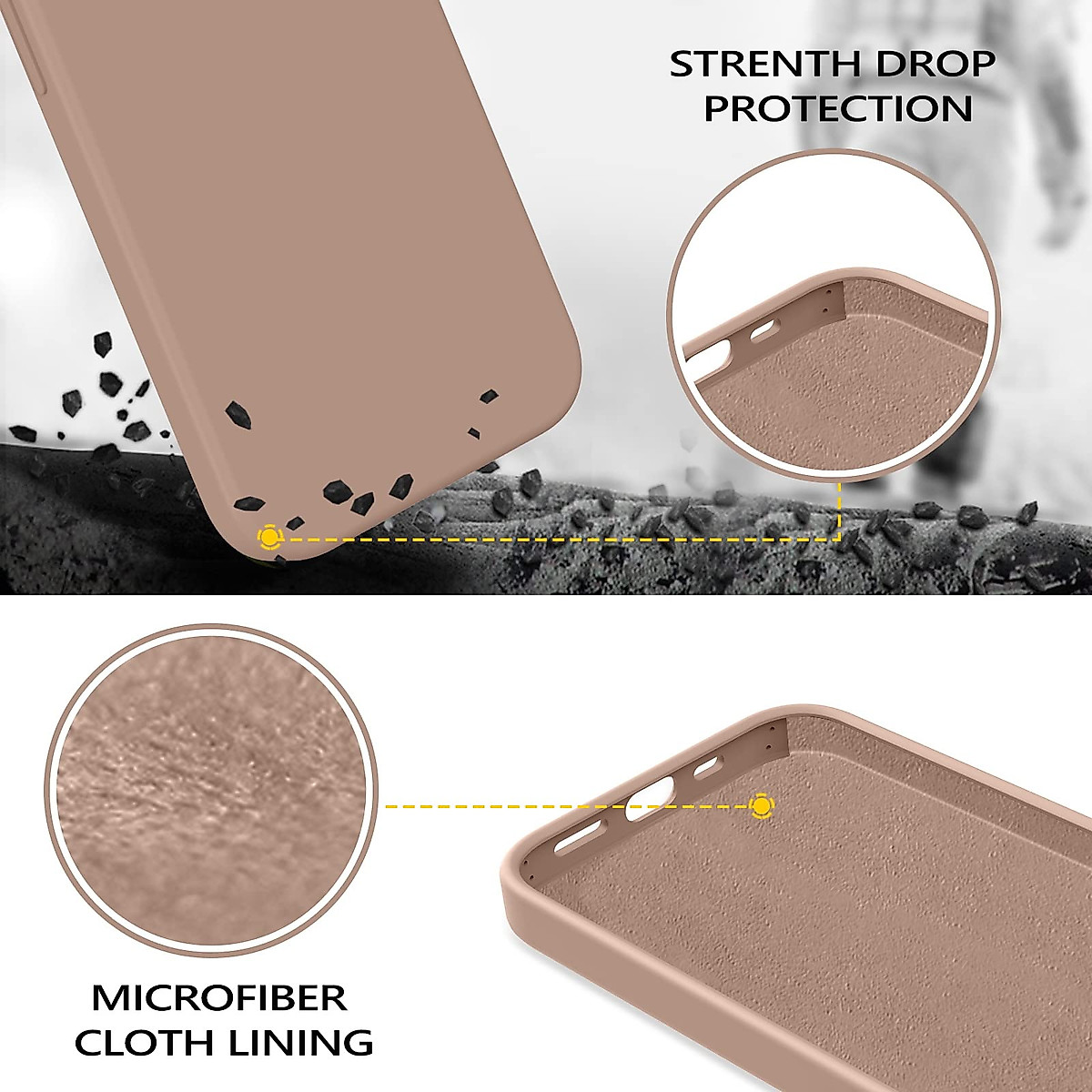 GUAGUA Compatible with iPhone 14 Pro Max Case 6.7 Inch Liquid Silicone Soft Gel Rubber Slim Microfiber Lining Cushion Texture Cover Shockproof Protective Case for iPhone 14 Pro Max, Brown