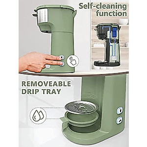Coffee Maker, Single Serve Coffee Maker Compatible with K-Cup Pod & Ground Coffee, KINGTOO Thermal Drip Instant Coffee Machine with Self Cleaning Function, Brew Strength Control (Red) (Green with Travel Cup)