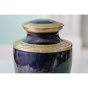 Cremation Urn for Adults - Purple and Gold Funeral Ashes Container - Made of Brass - for Men and Women up to 200lbs - Handcrafted