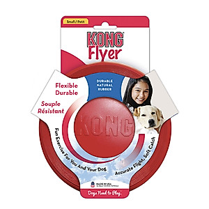 KONG Flyer - Durable Dog Toy for Outdoor Playtime - Natural Rubber Flying Disc, Dog Toy for Fetch - Safer Disc for Healthy Activity - for Small Dogs