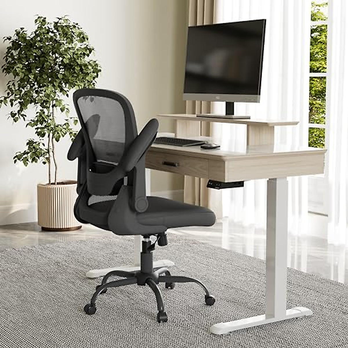 EUREKA ERGONOMIC Mesh Office Chair, Ergonomic Desk Chair with Adjustable Lumbar Support, Chair for Desk - Flip-Up Armrests, Breathable Computer Desk Chair with Wheels, Work Chair - BIFMA Passed(Black)