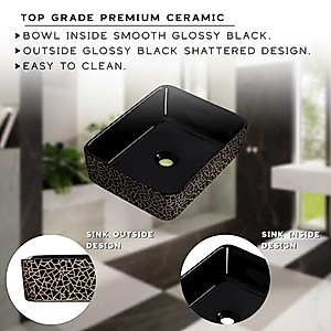 Strictly Sinks 18 Inch Rectangular Black Vessel Sink - Ceramic Countertop Bathroom Sink – Easy to Install Above Counter Luxurious Bathroom Vessel Sink (18-3/4″ W x 14-3/8″ L x 5-1/4″ H)