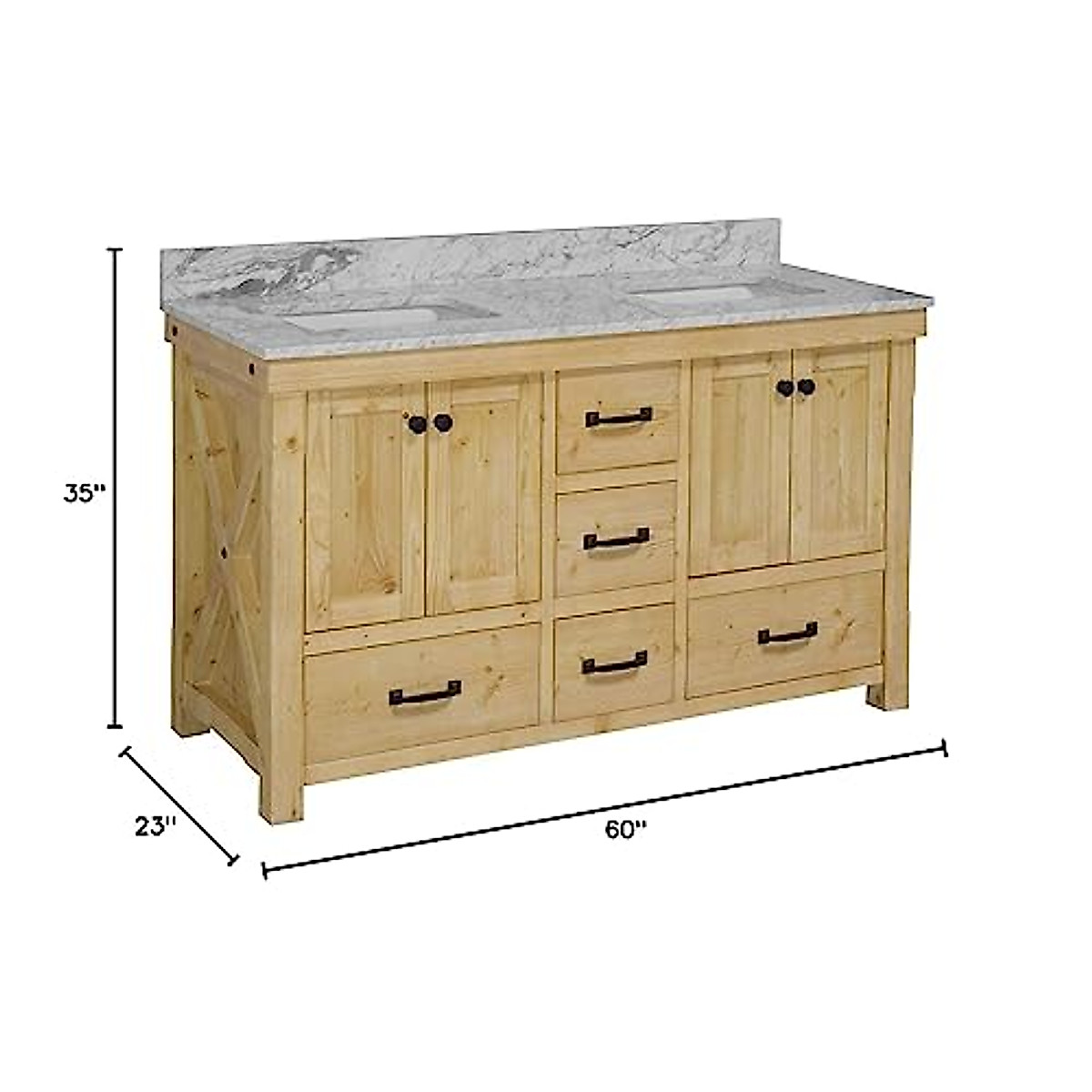 Kitchen Bath Collection Tuscany 60-inch Double Bathroom Vanity (Carrara/Driftwood): Includes Driftwood Cabinet with Authentic Italian Carrara Marble Countertop and White Ceramic Sink
