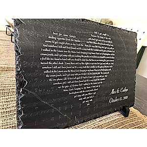 Sassy Squirrel Ink Handcrafted and Personalized Wedding Gift Slate Plaque - Custom Wedding Anniversary Present with Song Title Lyrics Artist - Wedding Vows Ideal for Him Her Couples Husband Wife Girlfriend Boyfriend Valentines Gift Present (16"x10")