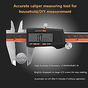 Allnice Digital Caliper 0-6" Vernier Caliper Digital Electronic Gauge Micrometer Measuring Tool with Large LCD Screen and Stainless Steel Body, Millimeter/Inch/Fraction Conversion