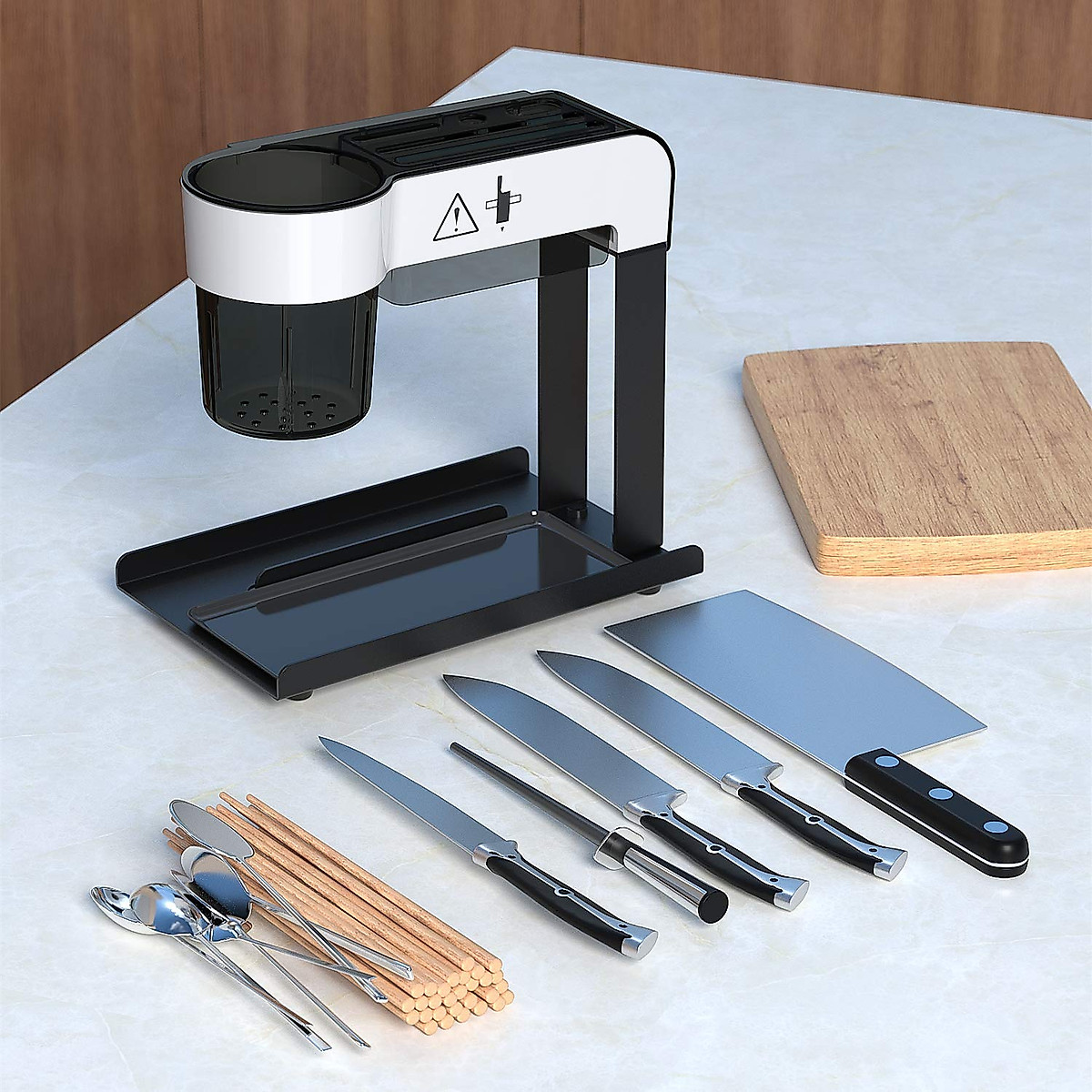 PremiumRacks Multifunctional Stainless Steel Knife Block- Utensil Holder - Cutting Board Storage - All In One Rack