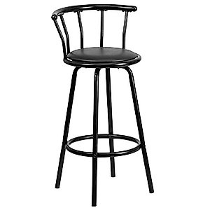 Flash Furniture Charla Crown Back Black Metal Barstool with Black Vinyl Swivel Seat