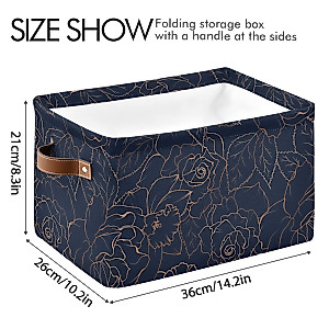 Copper-gold Gloss Outline Navy Dark Blue Rectangle Storage Basket Collapsible Storage Bin for Nursery Toys Books, Waterproof Baskets for Closet Shelves Bedroom Decor