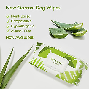 Qarroxi Pet Supplies Plant-Base Grooming Wipes for Ears,Face,Paws,Butt,Body and Eye-Multipurpose Hypoallergenic Dog Wipes 100 Count