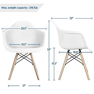 GLUXIT Modern Style Dining Chair Mid Century Modern DSW Chair, Shell Lounge Plastic Chair for Kitchen, Dining, Bedroom, Living Room Side Chairs Set of 4(White)