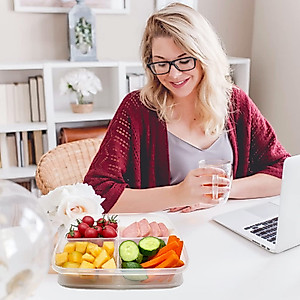 TeTeBak Bento Box - 4-Compartment Reusable Bento Lunch Box for School, Work, and Travel, Food Prep Containers, Snack Containers for Kids, Portion Control Bento Lunch Box for adult, Set of 2, Clear