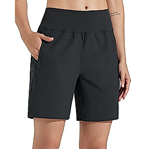 Libin Women's 7" High Waist Athletic Golf Shorts Quick Dry Hiking Shorts Lightweight Summer Active Outdoor Travel Shorts, Black XXL