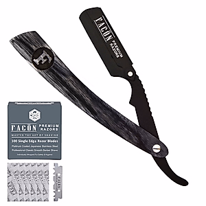 100 BLADES + Facón Professional Wooden Straight Edge Barber Razor - Salon Quality Cut Throat Shavette