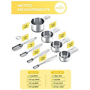 Joyhill Measuring Cups and Spoons Set of 8 Piece, Metal Stainless Steel Measuring Cups and Spoons Set for Baking Cooking, Dry and Liquid Ingredients